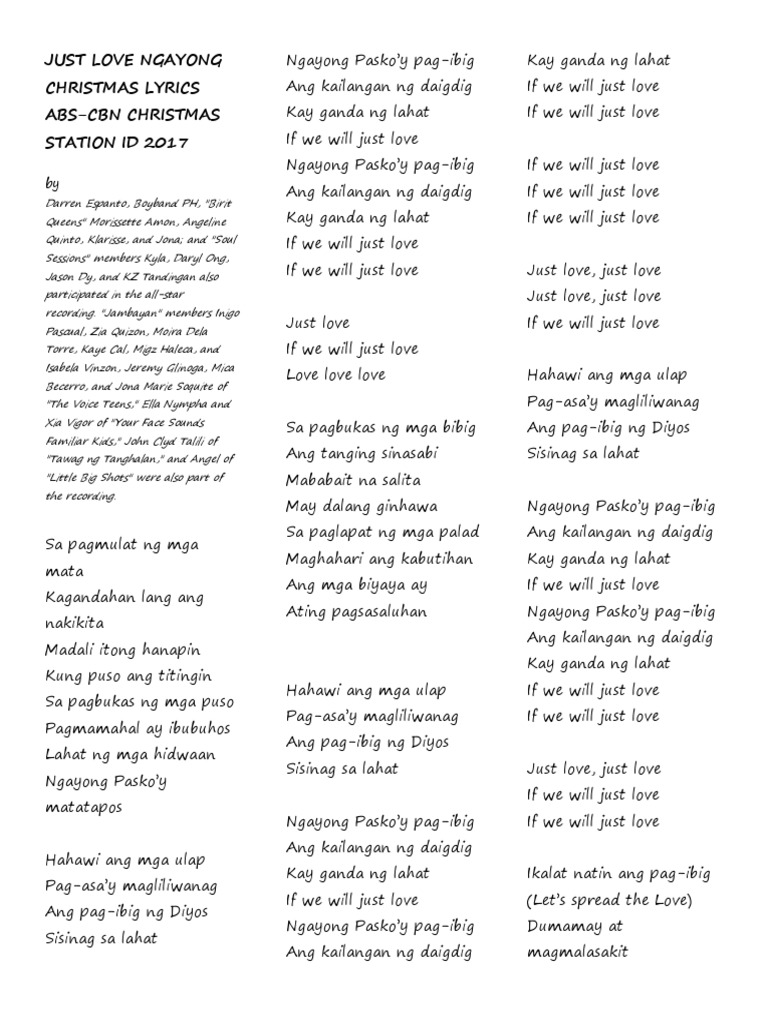 Just Love Ngayong Christmas Lyrics Abs