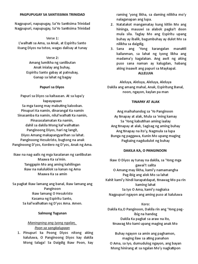 Song Line Up For Feast of The Holy Trinity | PDF