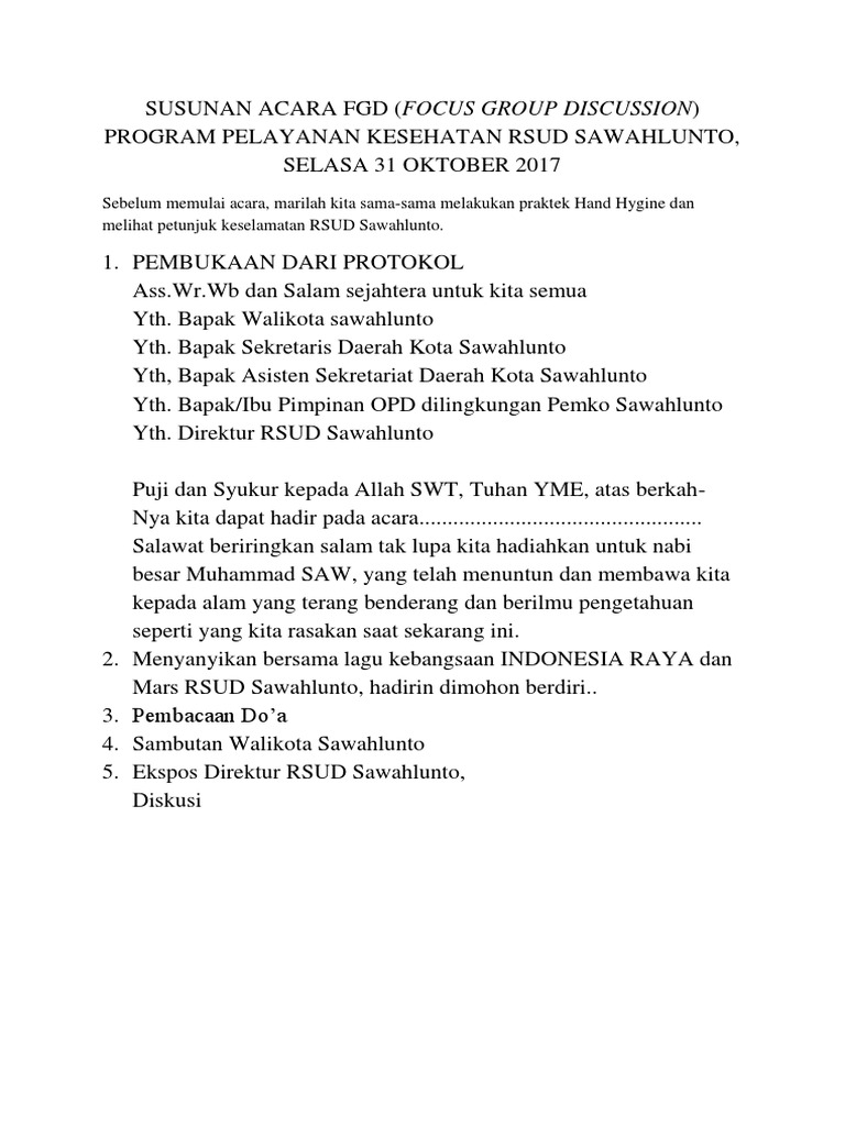 Susunan Acara FGD 31102017 | PDF