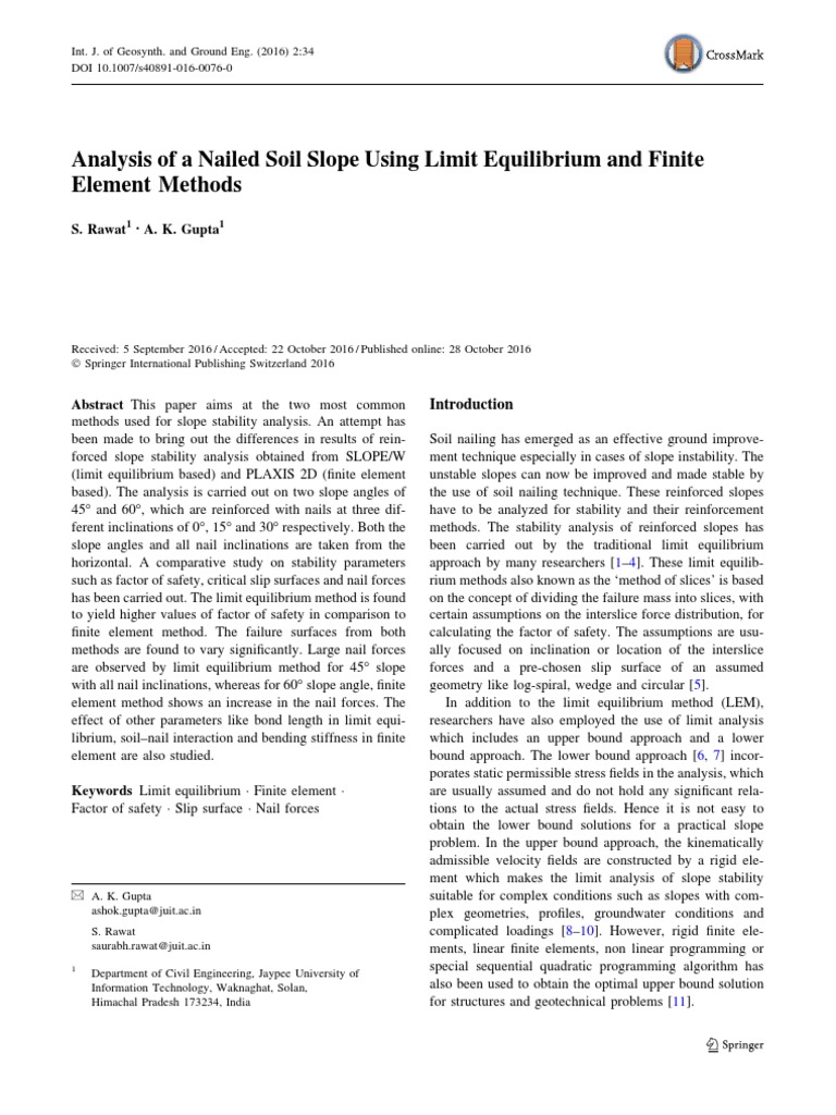 Analysis of reinforced soil slopes using limit equilibrium and finite element methods | PDF ...