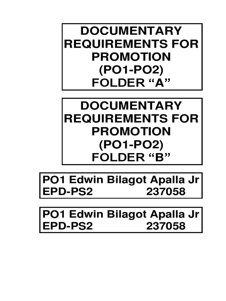 Documentary Requirements For Promotion (PO1-PO2) Folder "A" Documentary Requirements For ...