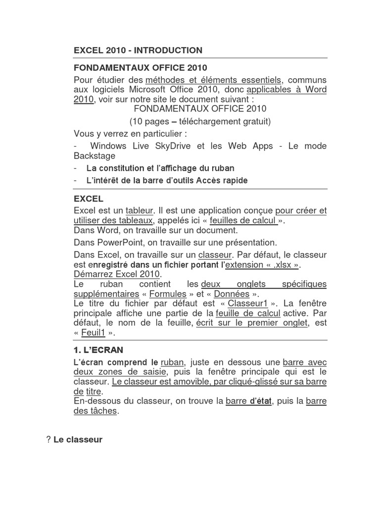 Excel 2010 | PDF | Microsoft Excel | Interaction humain-ordinateur