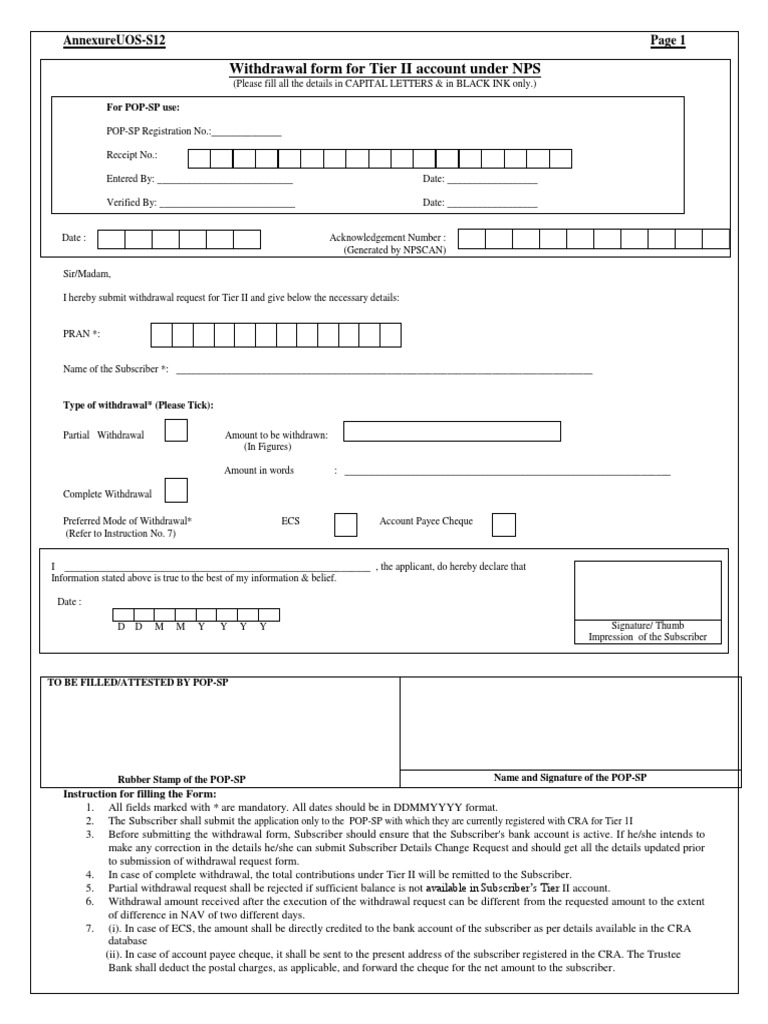 UOS S12 Withdrawal Form TierII | PDF | Cheque | Payments