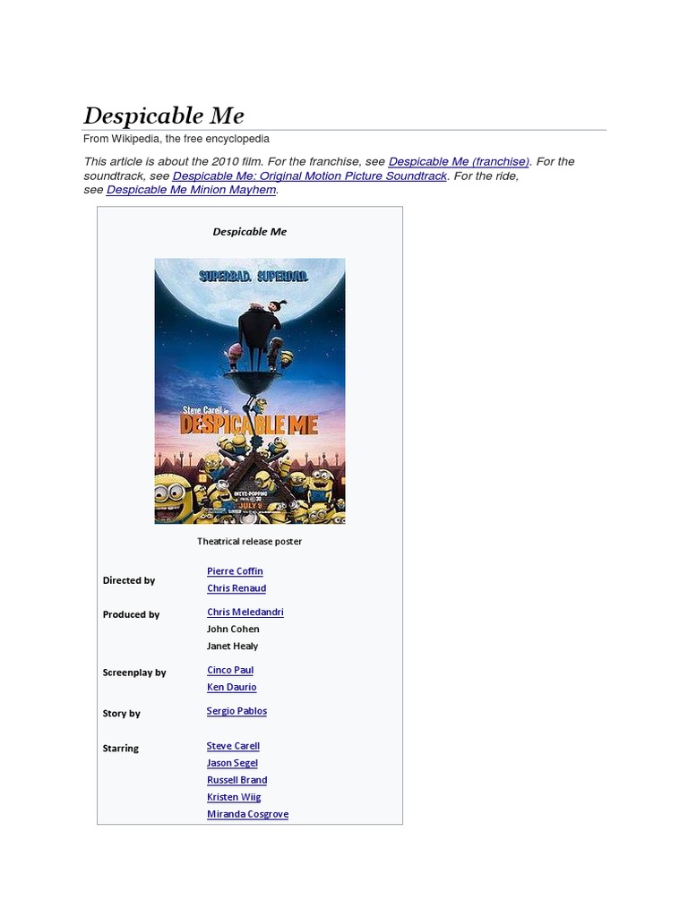 Despicable Me: Despicable Me (Franchise) Despicable Me: Original Motion ...