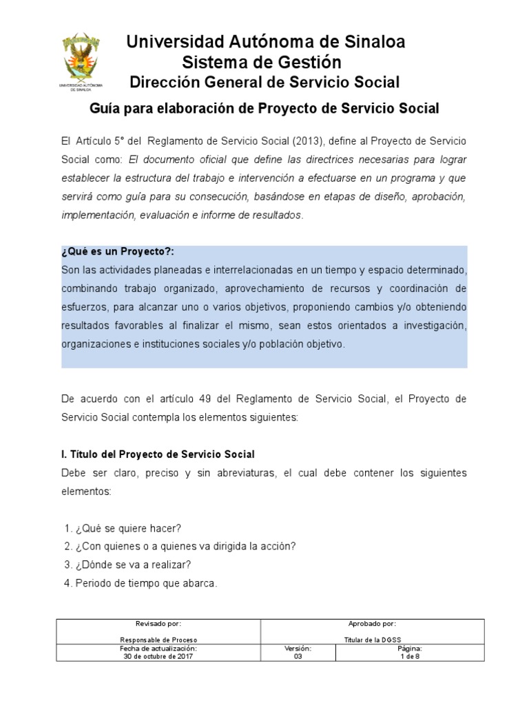 Guía para Elaboración de Proyecto de Servicio Social | Trabajo Social ...