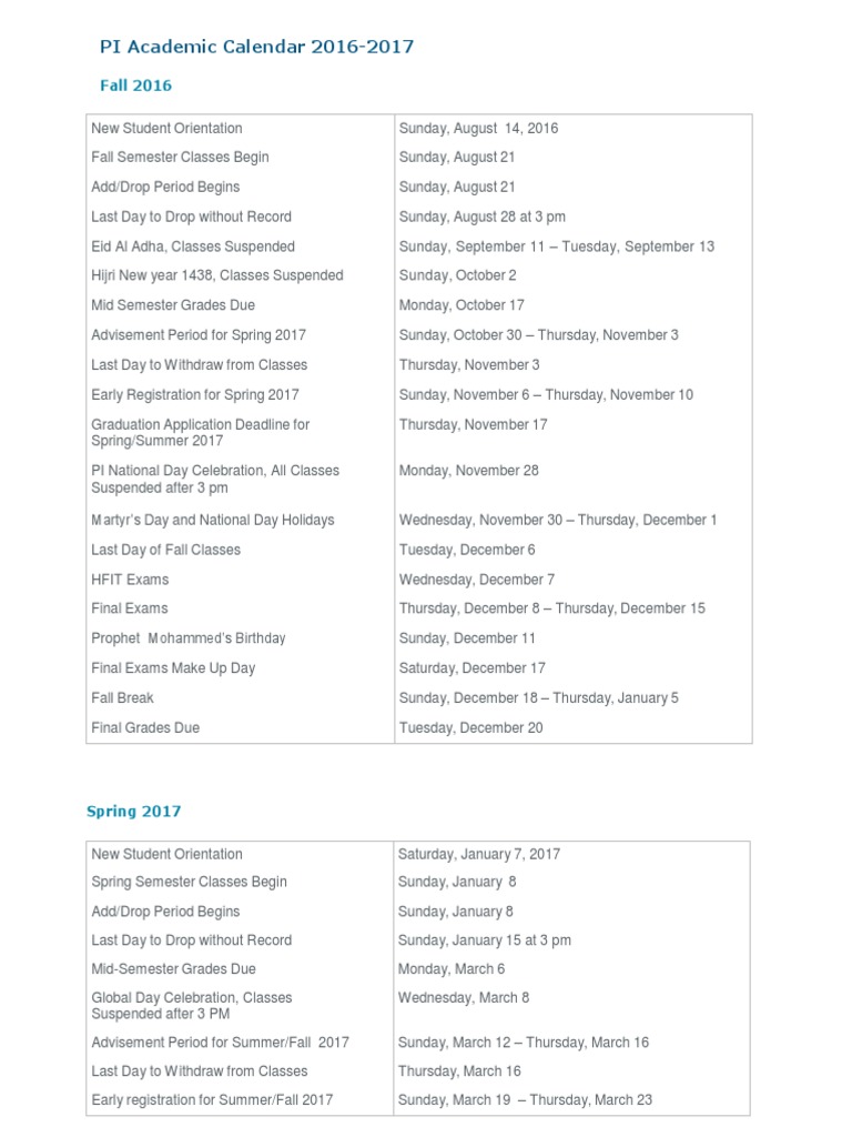 2016-2017 Narrative Calendar | PDF | Academic Term | Observances