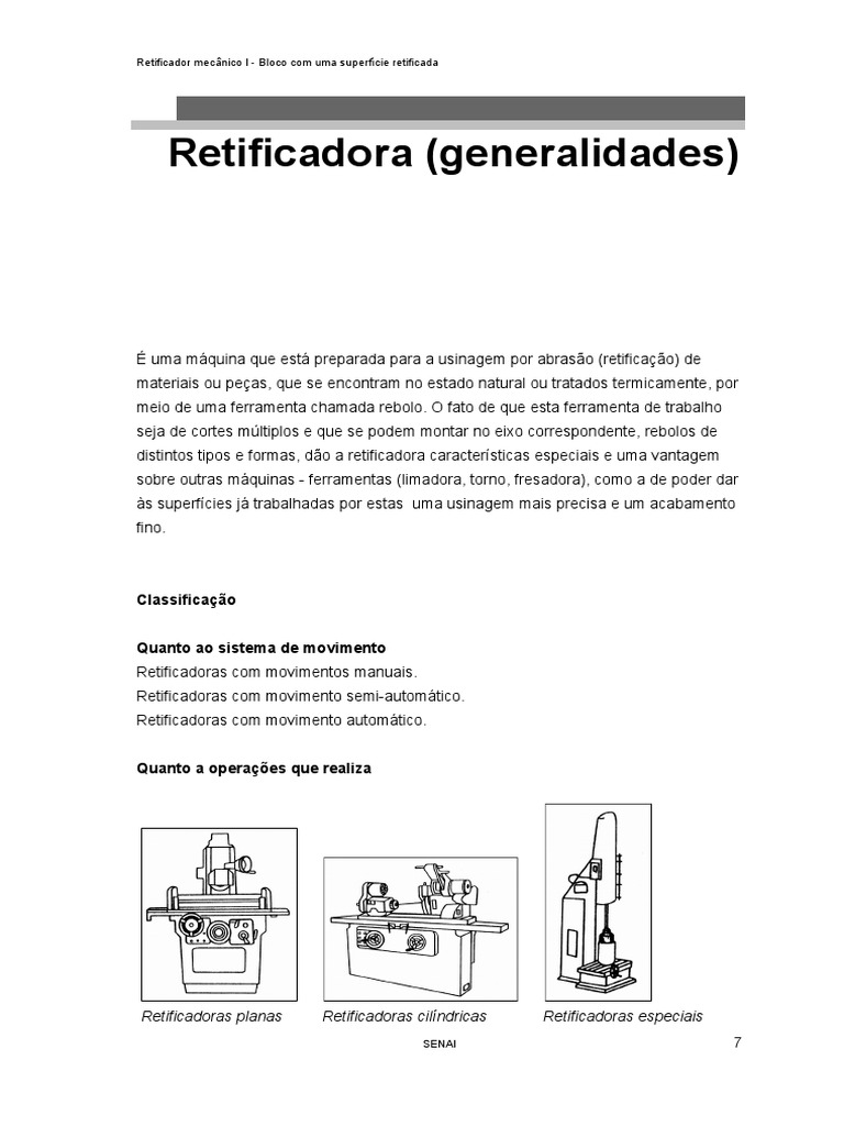 Retificadora: Funcionamento e Manutenção | PDF | Máquinas | Parafuso