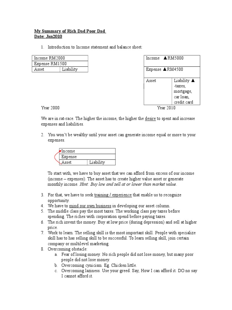 Rich Dad Poor Dad Summary Insights | PDF | Expense | Rich Dad