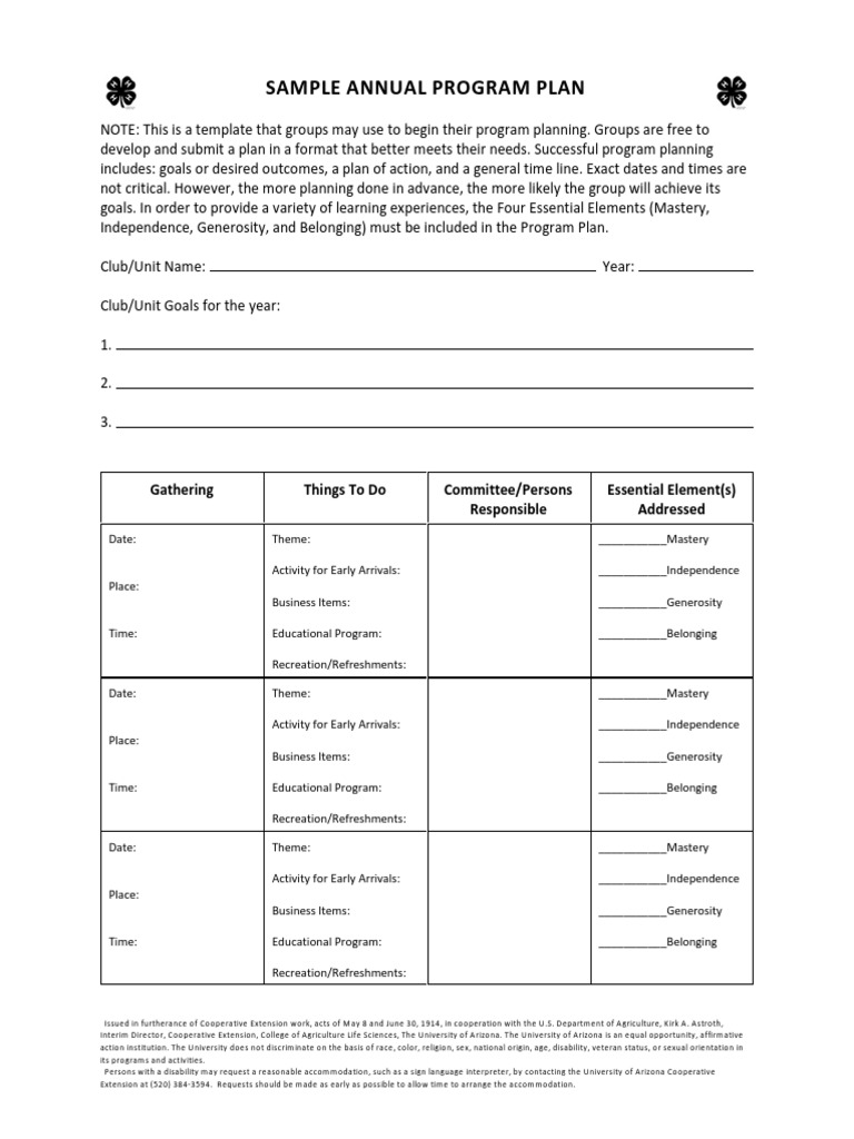Sample Annual Program Plan: Gathering Things To Do Committee/Persons ...