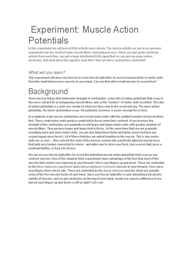 Experiment: Muscle Action Potentials: Background | PDF | Physiology | Musculoskeletal System
