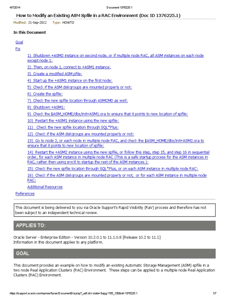 How To Modify An Existing ASM Spfile in A RAC Environment (Doc ID ...
