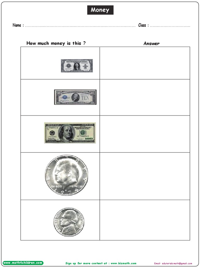 Grade 1 Money Worksheet | PDF