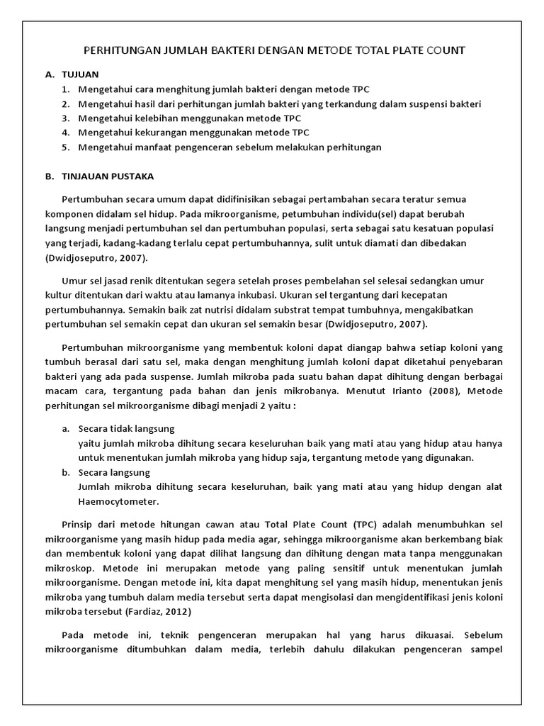 Metode Total Plate Count untuk Hitung Bakteri | PDF