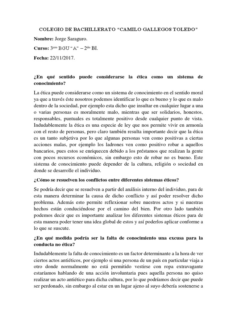 Tok Etica Preguntas | PDF | Conocimiento | Moralidad