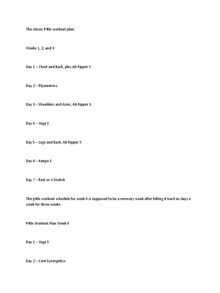 P90x Workout Plan Weeks 1-13 Schedule | PDF