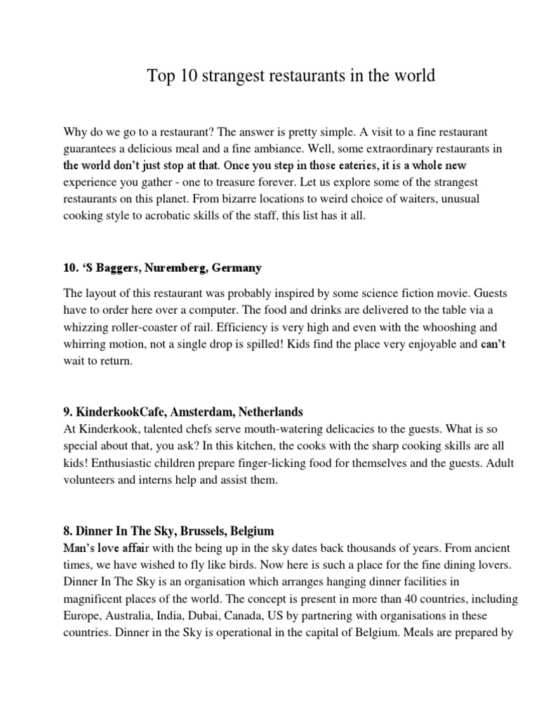 Top 10 Strangest Restaurants | PDF | Restaurants | Cooking