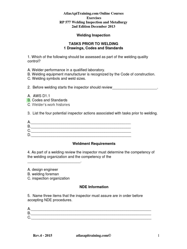 577 API Exercises | PDF | Welding | Construction