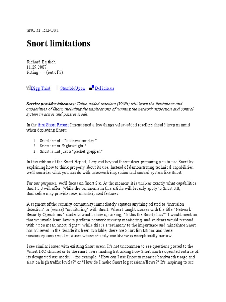 Snort Report | PDF | Transmission Control Protocol | Communications ...