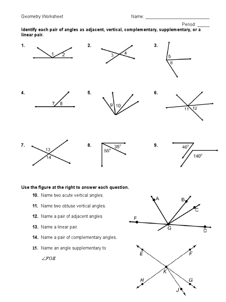 Angle Pairs Worksheet | PDF