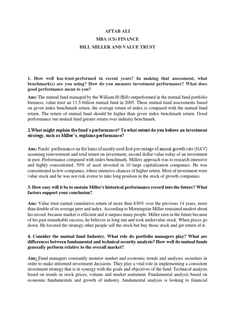 Bill Miller's Value Trust Analysis | PDF | Stock Market | Mutual Funds