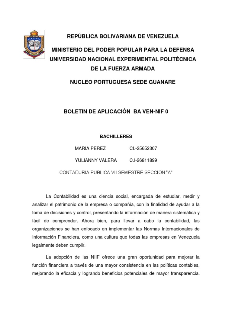 Boletin de Aplicacion BA VEN-NIF 0 | PDF | normas internacionales de ...