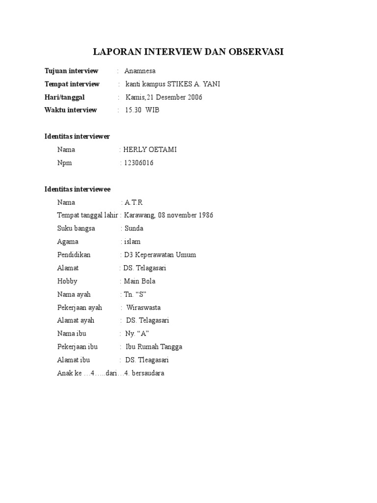 Laporan Interview Dan Observas1yos | PDF