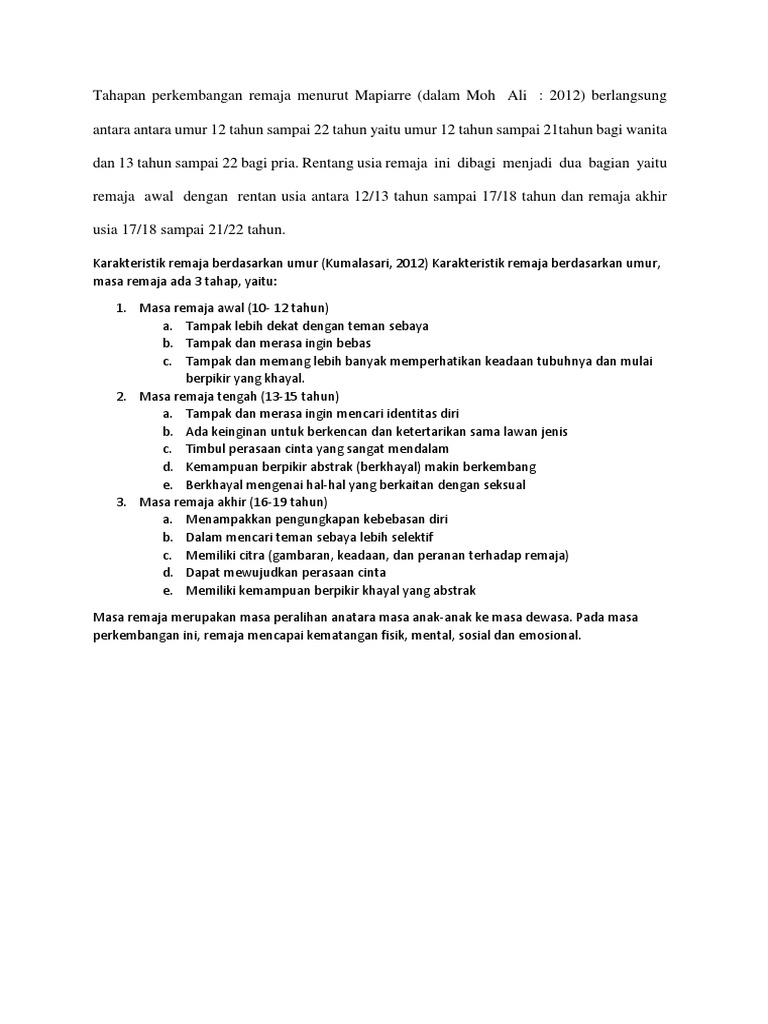 Tahapan Perkembangan Remaja Menurut Mapiarre | PDF | Ilmu Sosial | Kesehatan Holistik