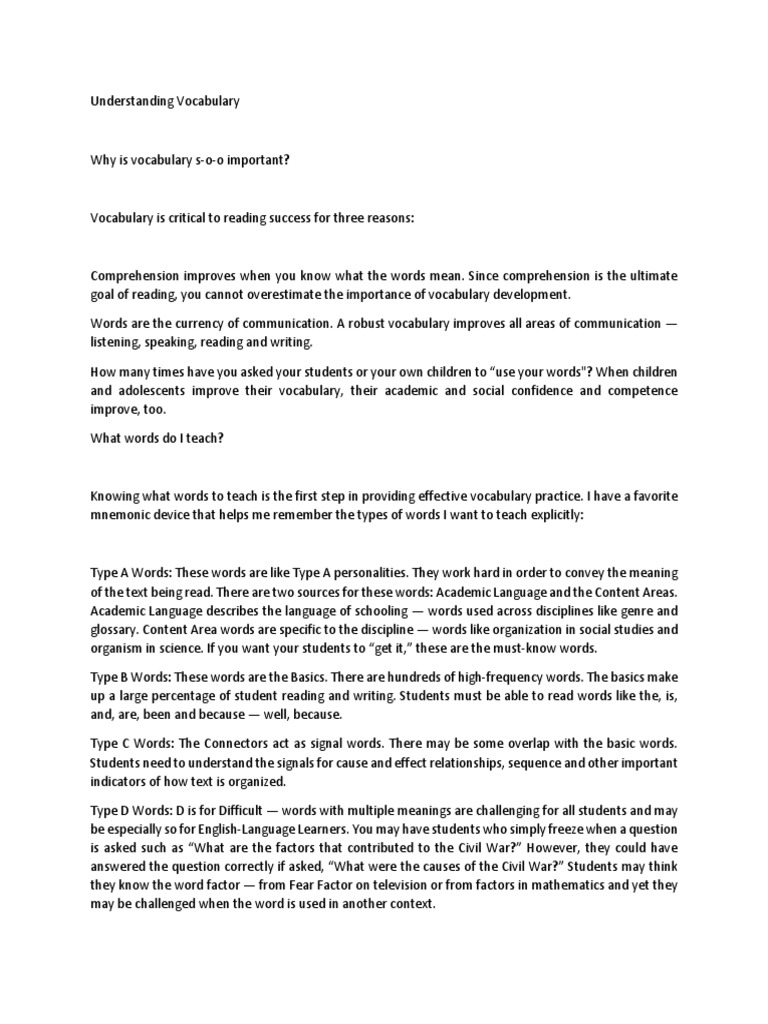 Understanding Vocabulary | PDF | Vocabulary | Reading Comprehension