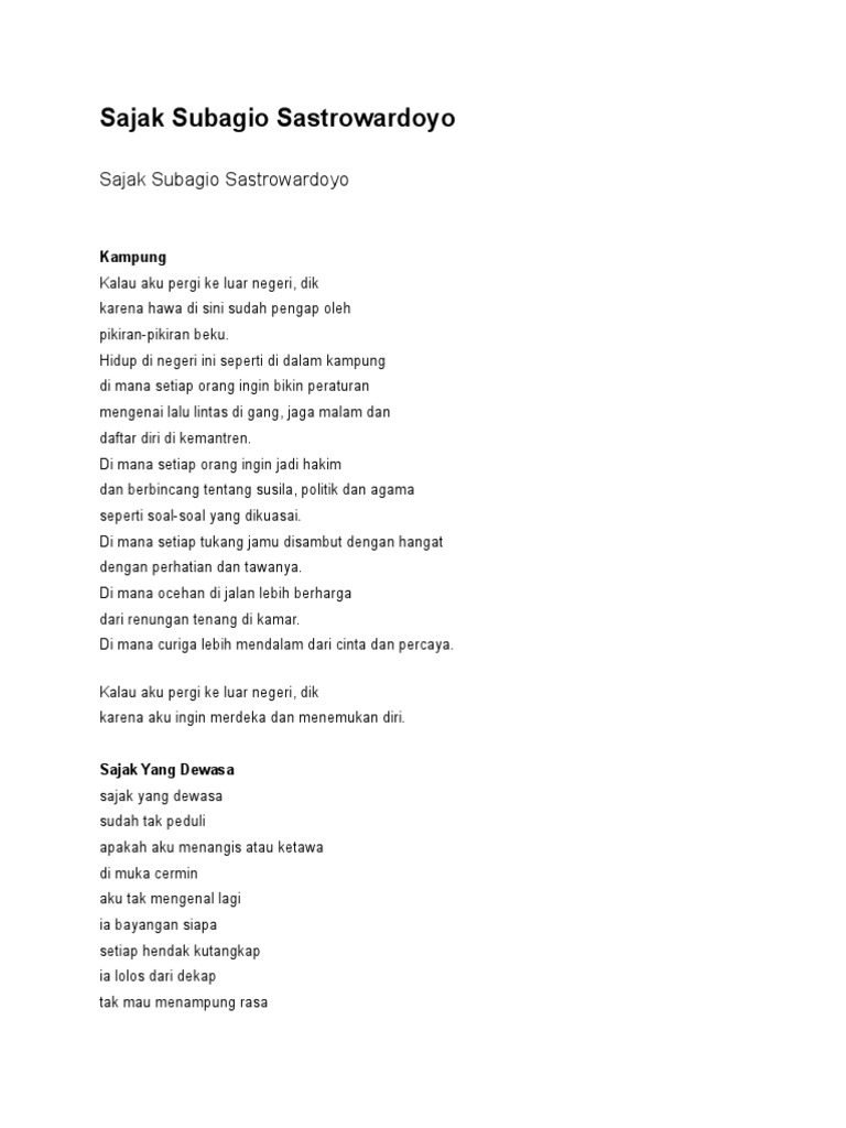 Sajak Subagio Sastrowardoyo | PDF