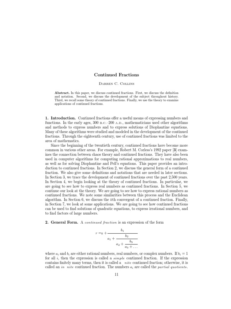 A Comprehensive Introduction To The Fascinating History And Theory Of Continued Fractions Pdf