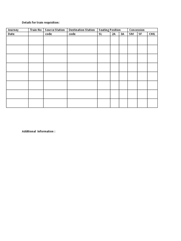 Details For Train Requisition | PDF