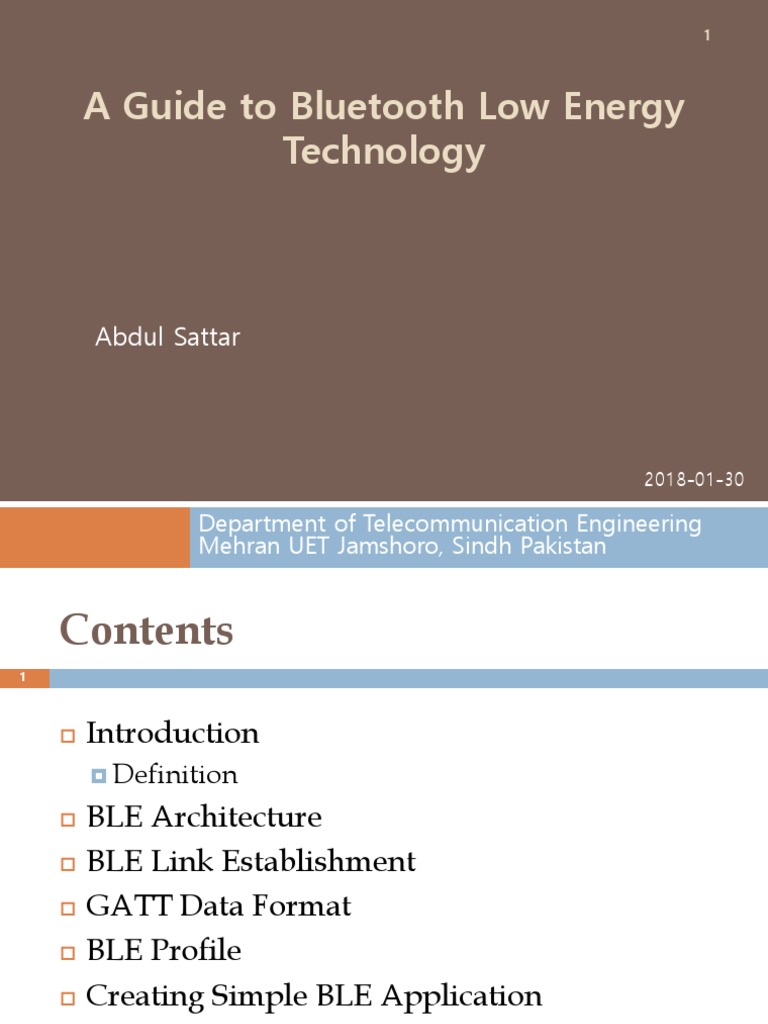 A Guide To Bluetooth Low Energy Technology: Abdul Sattar | PDF ...
