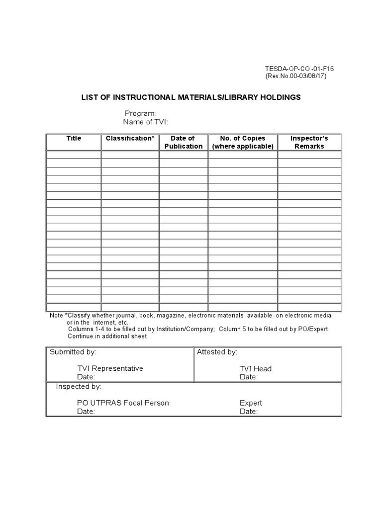 Tesda Op Co 01 F16 | PDF