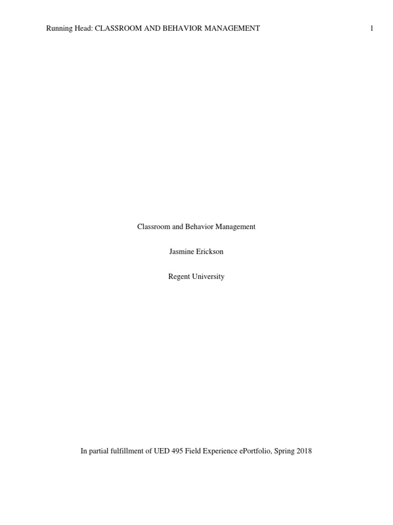 Ued 495-496 Erickson Jasmine Classroom and Behavior Management | PDF ...