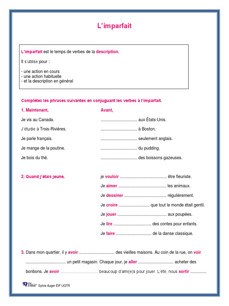 L'imparfait concordance Exercices et corrige.pdf | Loisirs