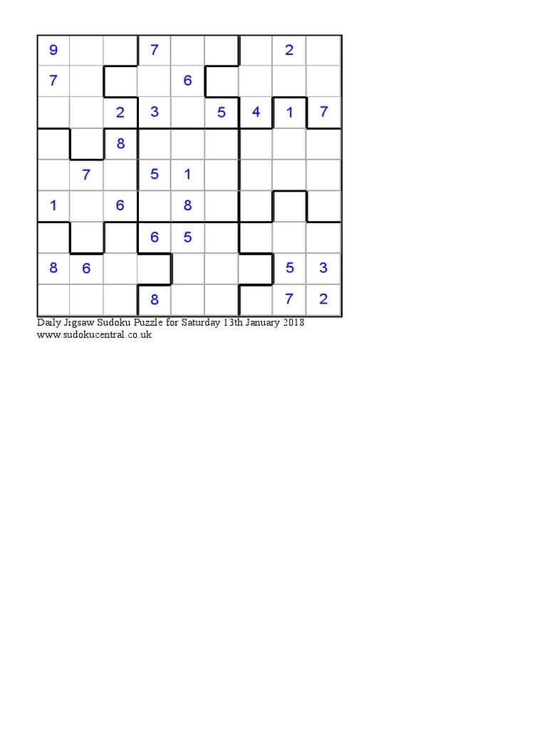 Jigsaw Sudoku Print Version - 013 | PDF | Puzzles | Games Of Mental Skill