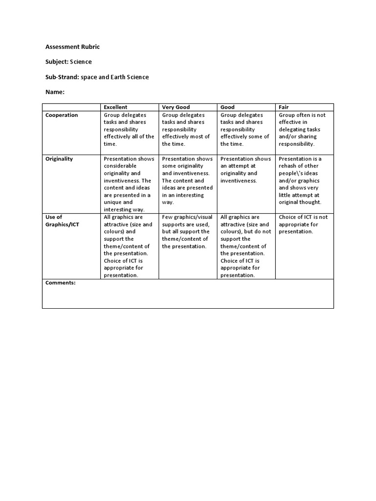 Science Group Project Assessment Rubric | PDF