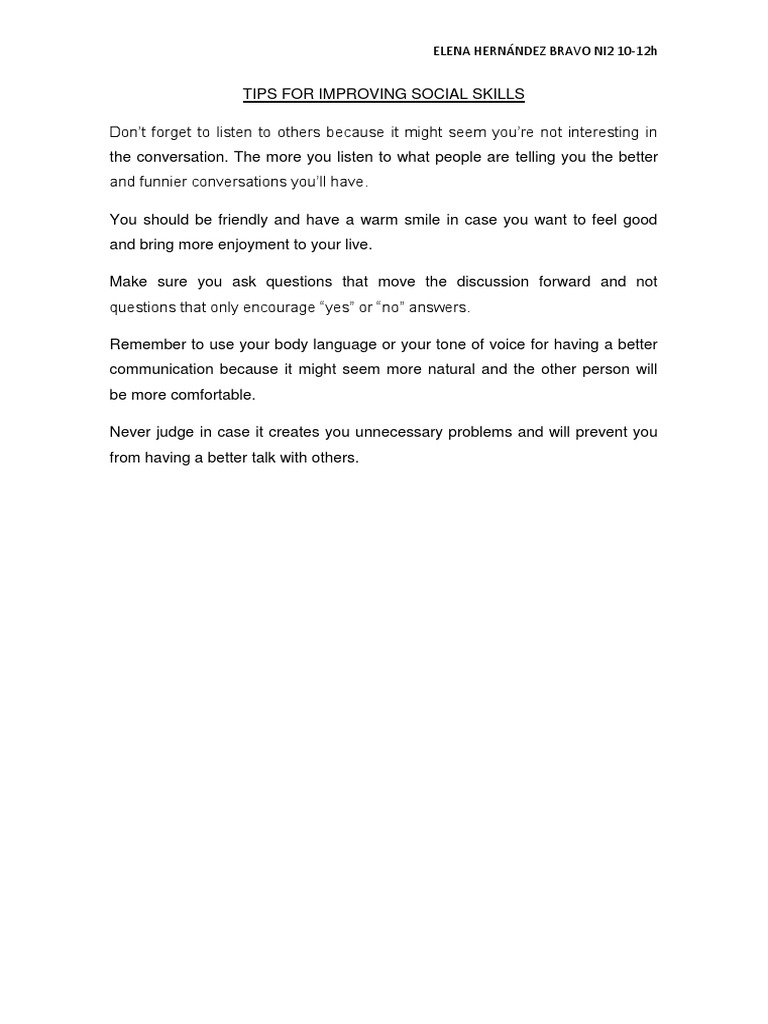 Tips for Improving Your Social Skills | PDF | Conversation | Semiotics