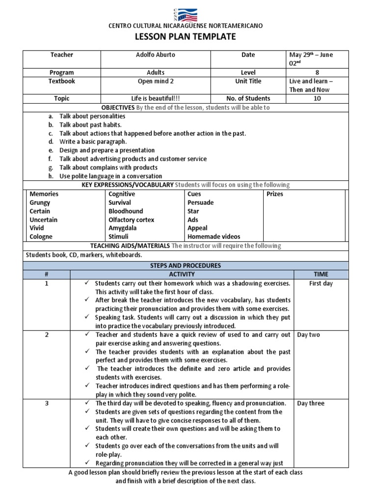 Cultural Lesson Plan Template | PDF | Lesson Plan | Neuropsychological ...
