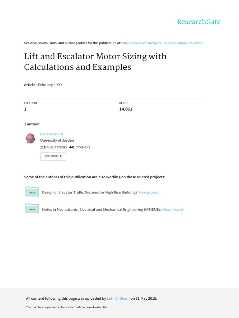 22 Lift and Escalator Motor Sizing | PDF | Electric Motor | Power (Physics)
