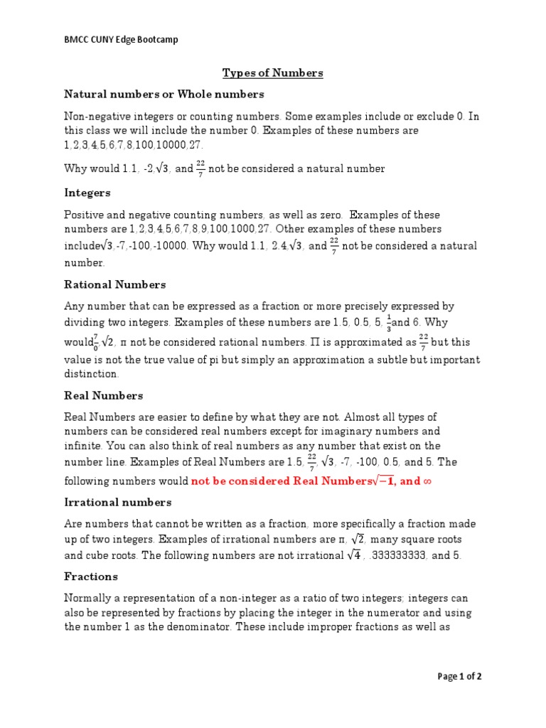 Types of Numbers | PDF | Fraction (Mathematics) | Real Number