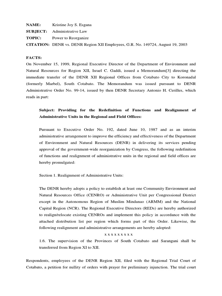 DENR XII Reorganization Authority Confirmed | PDF | Injunction ...