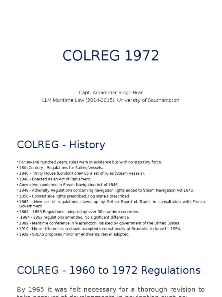 COLREG 1972 Overview and Rules | PDF | Water Transport | Watercraft
