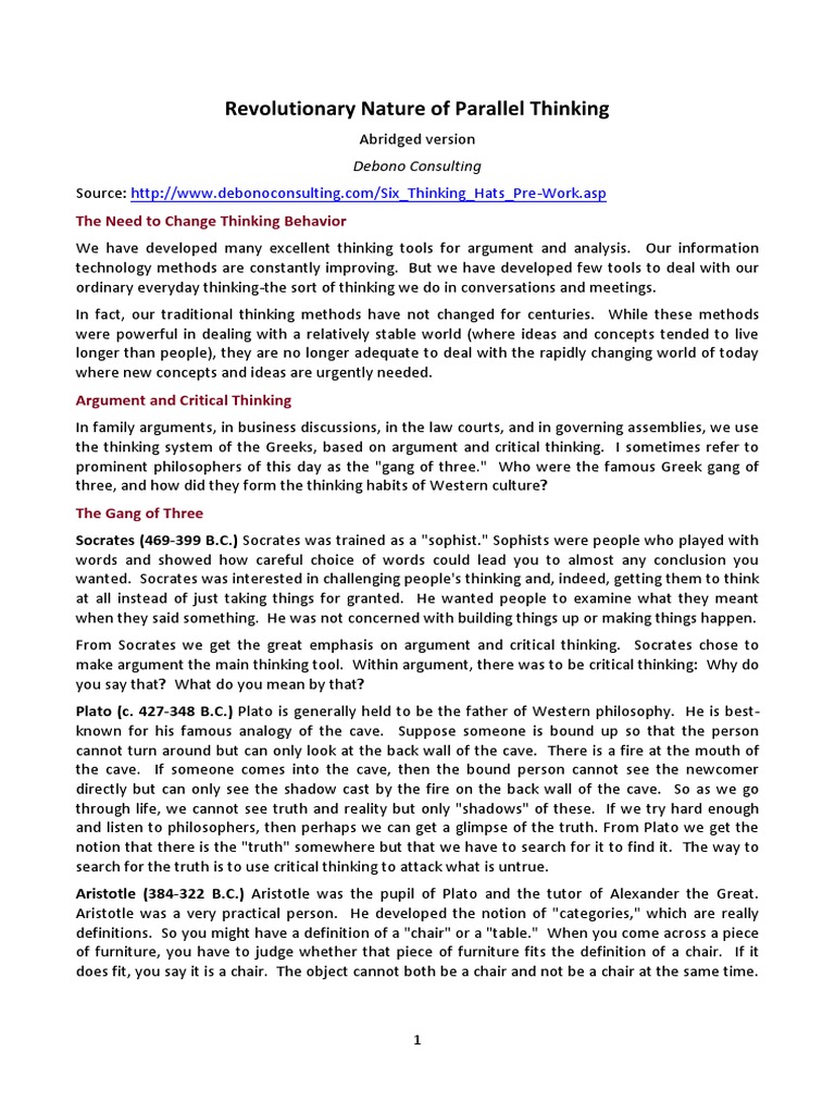 Revolutionary Nature of Parallel Thinking: The Need To Change Thinking ...