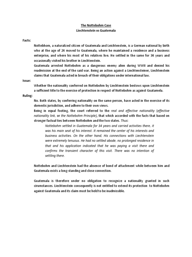 The Nottebohm Case Liechtenstein Vs Guatemala Facts | Download Free PDF ...