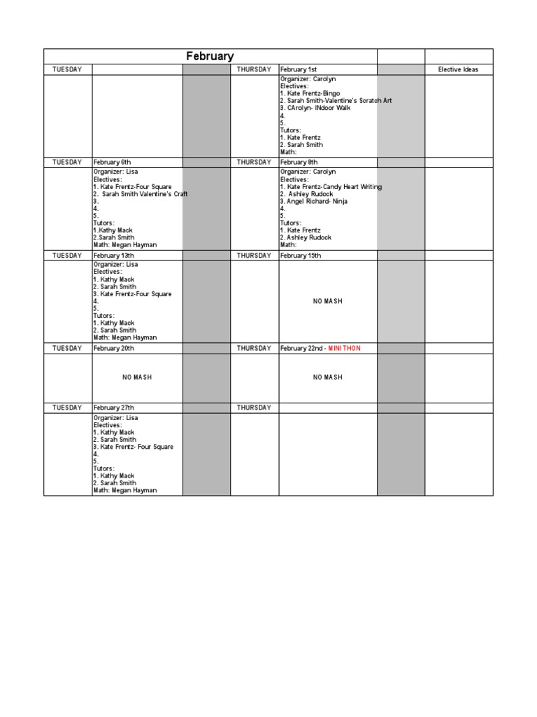 MASH Schedule 2017-2018 - Feb | PDF