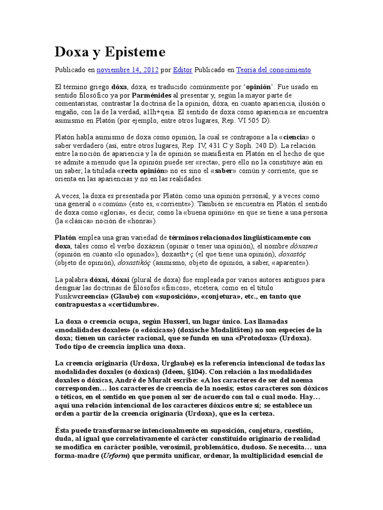 Doxa y Episteme: Conceptos Clave | PDF | Epistemología | Certeza