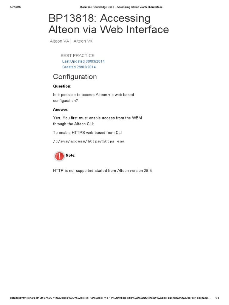 Accessing Alteon via Web Interface | PDF