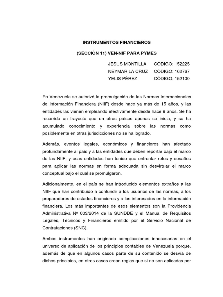 Ensayo VEN-NIIF para PyMES SECCIÓN 11 | PDF | normas internacionales de ...