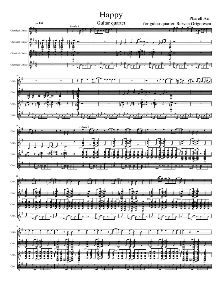 919601-Happy Pharell - Classical Guitar Quartet PDF | PDF